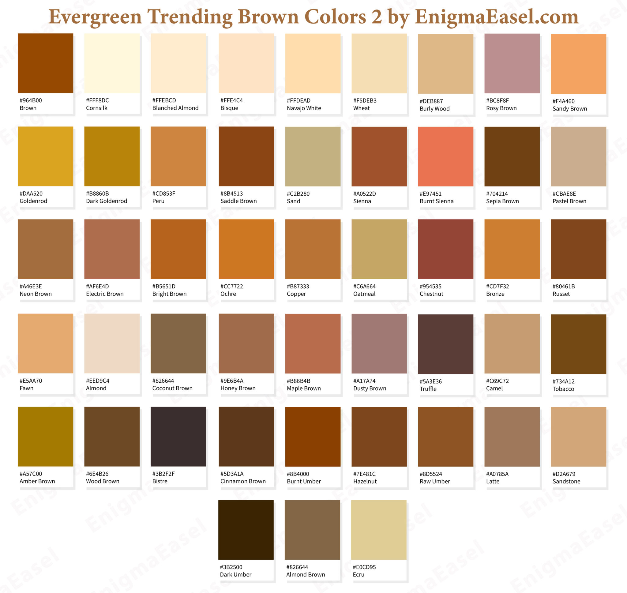 188 Shades of Brown with HEX Codes and Names – Color Palette Guide ...