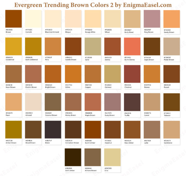 188 Shades of Brown with HEX Codes and Names – Color Palette Guide ...